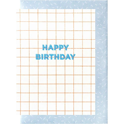 Lithograph Birthday Card / Blue Grid