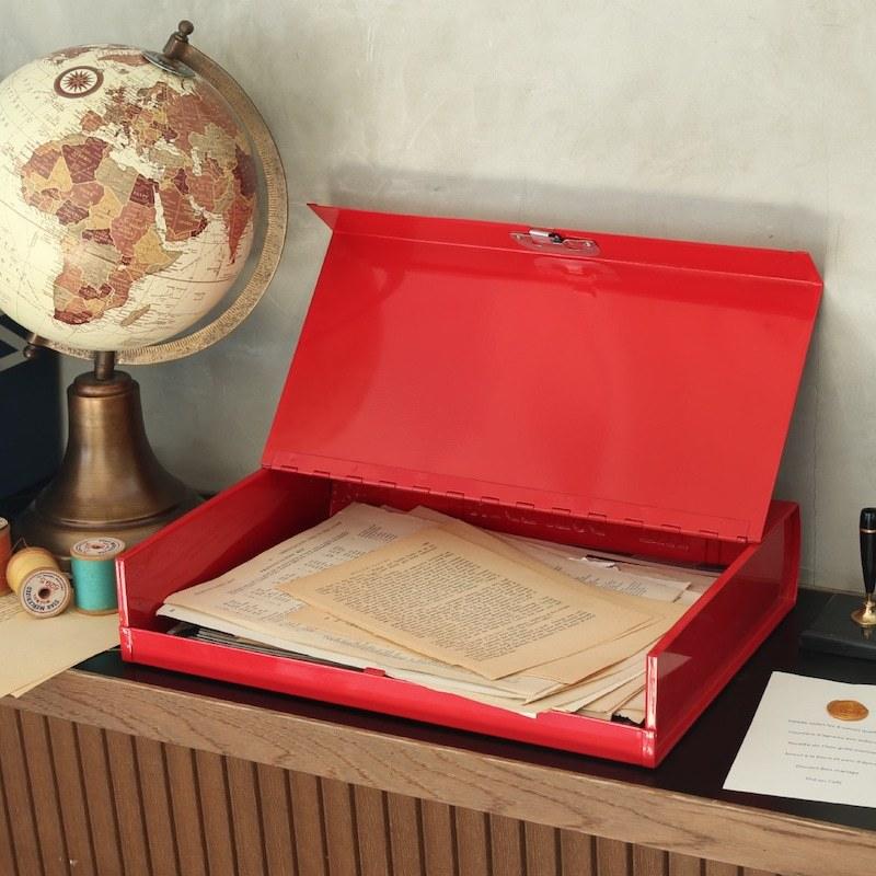 Red Metal Book Document Box